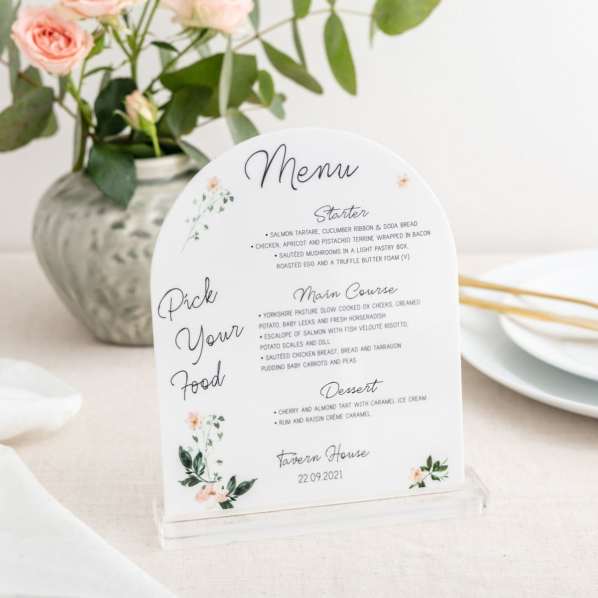 Personalised Floral Freestanding Acrylic Menu Sign | Gifting Knot