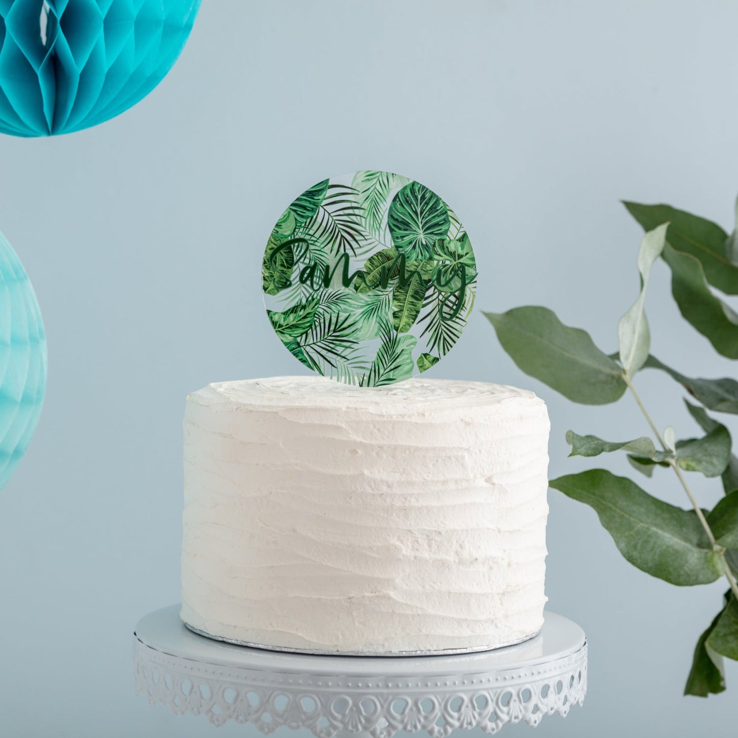 Personalised Tropical Leaf Disc Cake Topper | Gifting Knot