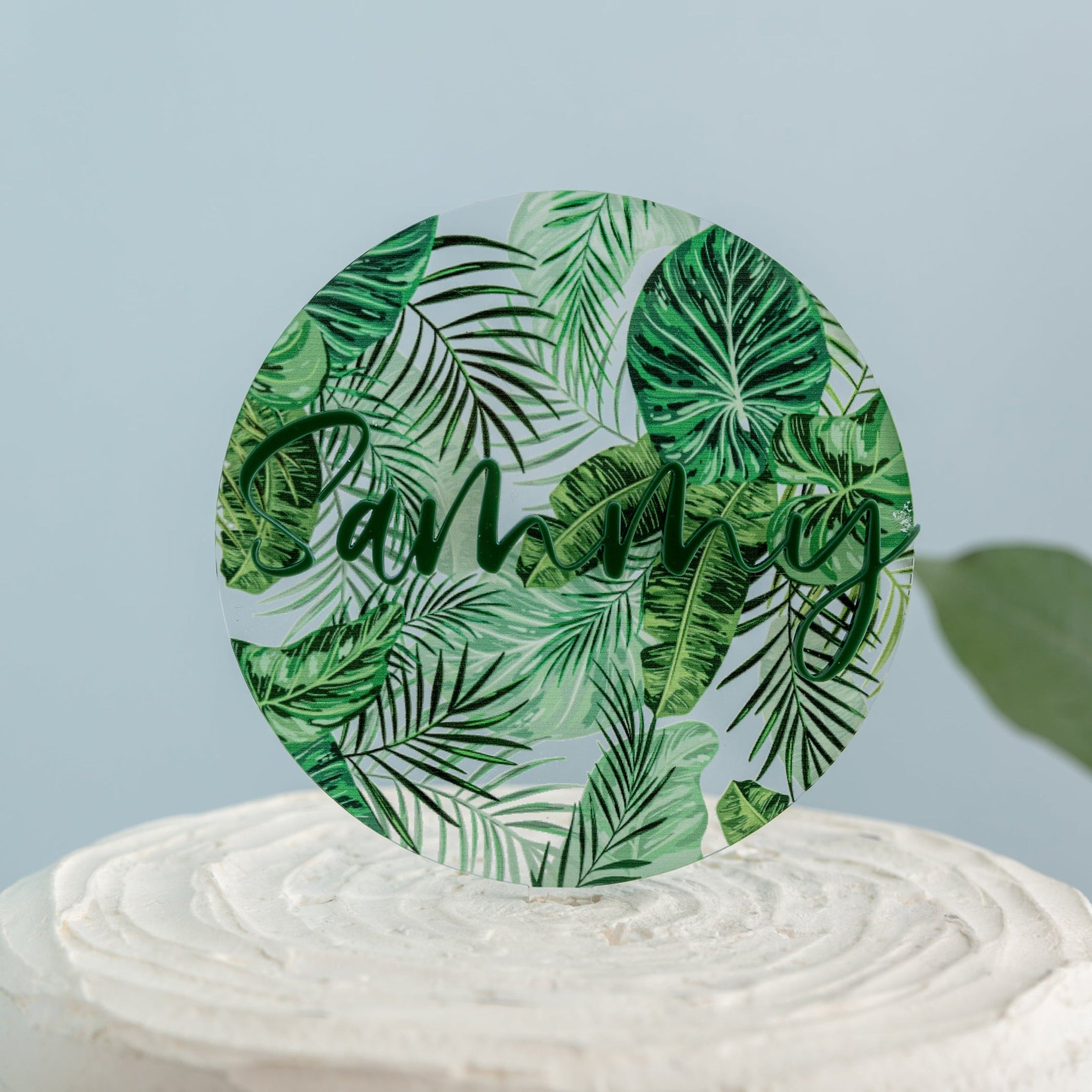 Personalised Tropical Leaf Disc Cake Topper | Gifting Knot