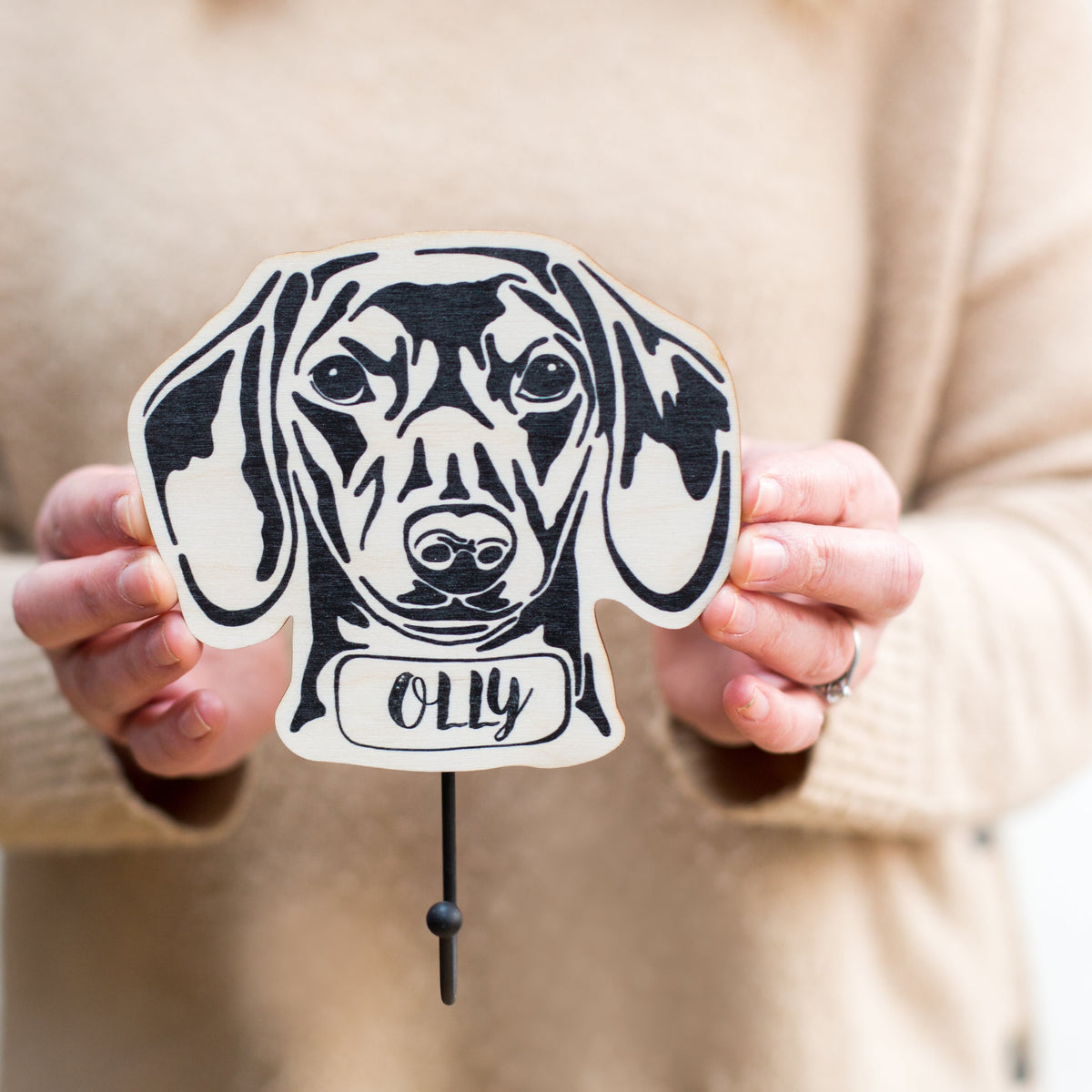 Personalised Wooden Dachshund Dog Lead Wall Hook | Gifting Knot