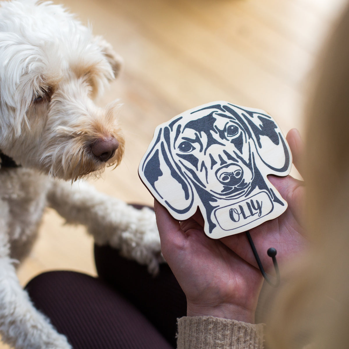 Personalised Wooden Dachshund Dog Lead Wall Hook | Gifting Knot